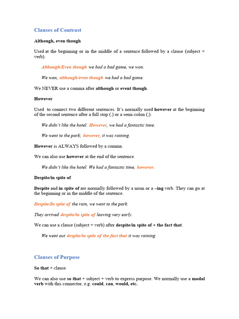 Clauses of Contrast | PDF