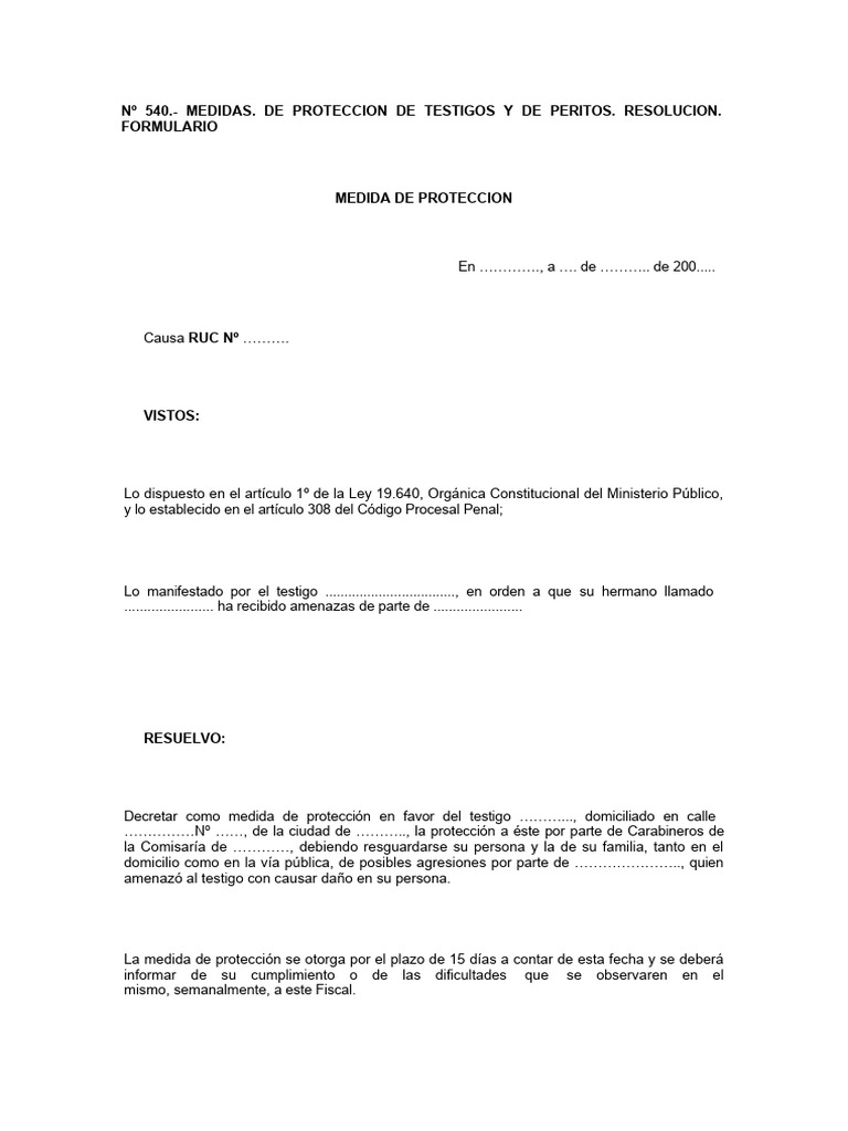 Nº 540. - Medidas. de Proteccion de Testigos y de Peritos. Resolucion ...