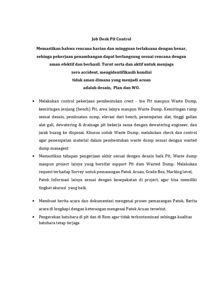 Job Desk Pit Control | PDF | Griya & Taman | Teknologi & Rekayasa