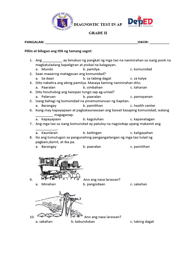 DIAGNOSTIC TEST IN GRADE II | PDF