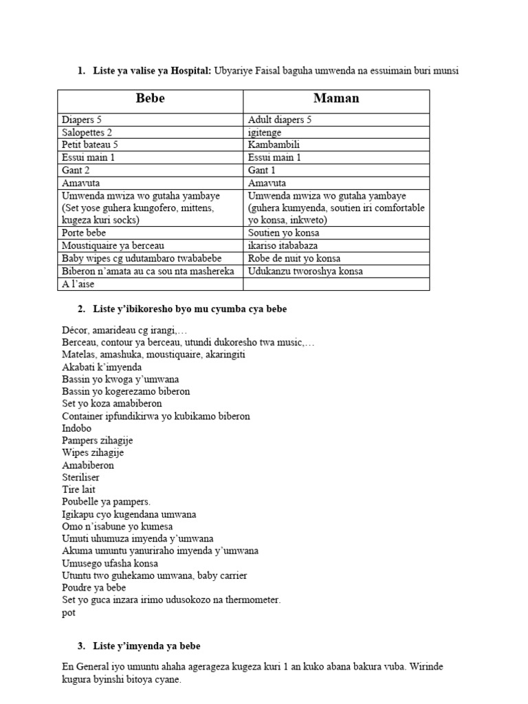 Liste Bebe et maman | PDF