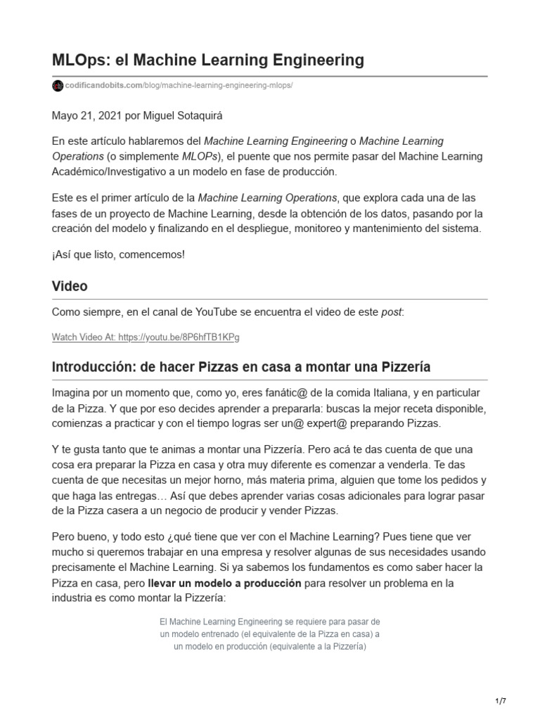Mlops El Machine Learning Engineering Pdf Computación En La Nube Software 
