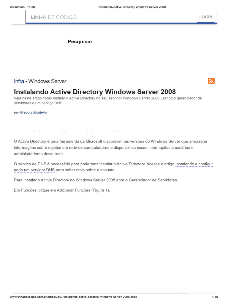 Instalando Active Directory Windows Server 2008 | PDF | Diretório ativo | Windows Server 2008