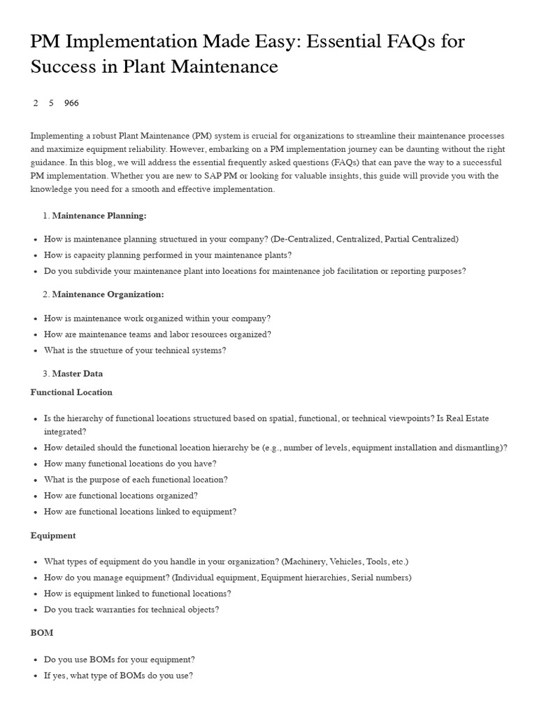 PM Implementation Checklist and PM Overview | PDF | Inventory | Systems Engineering