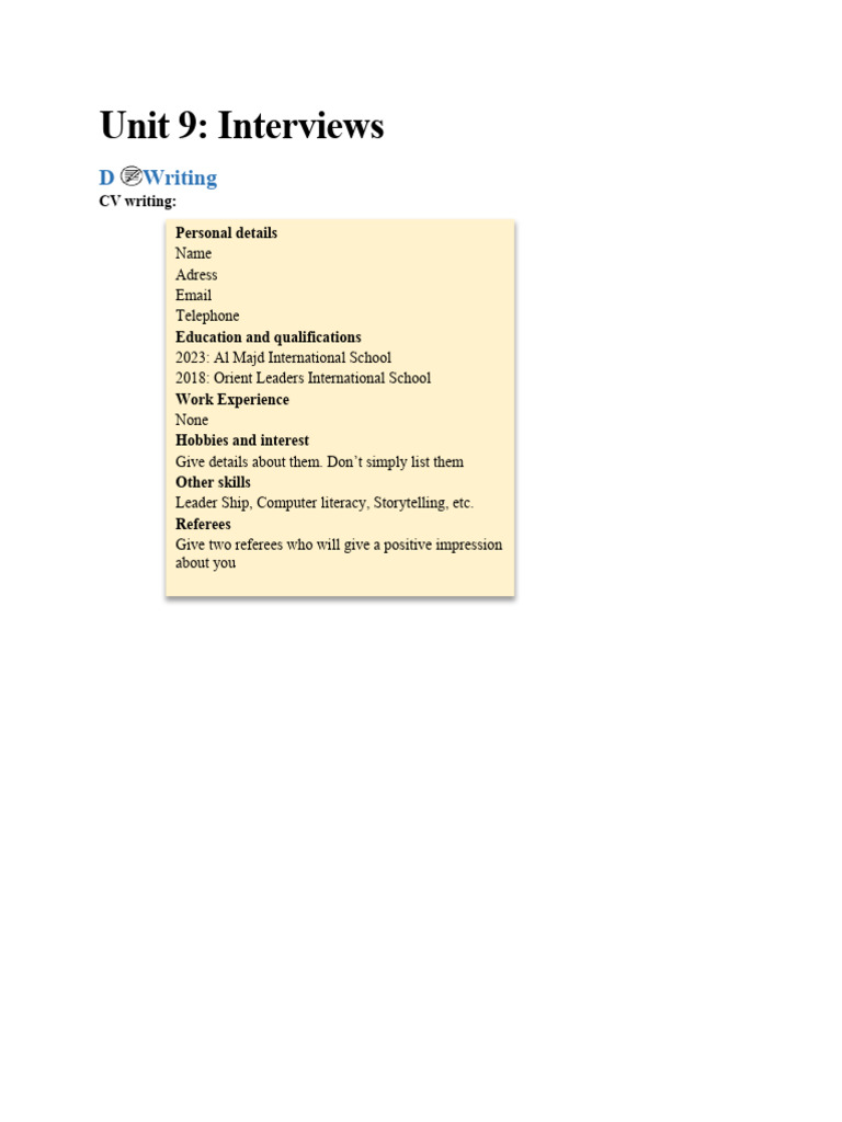 Unit 9 (Interviews) | PDF
