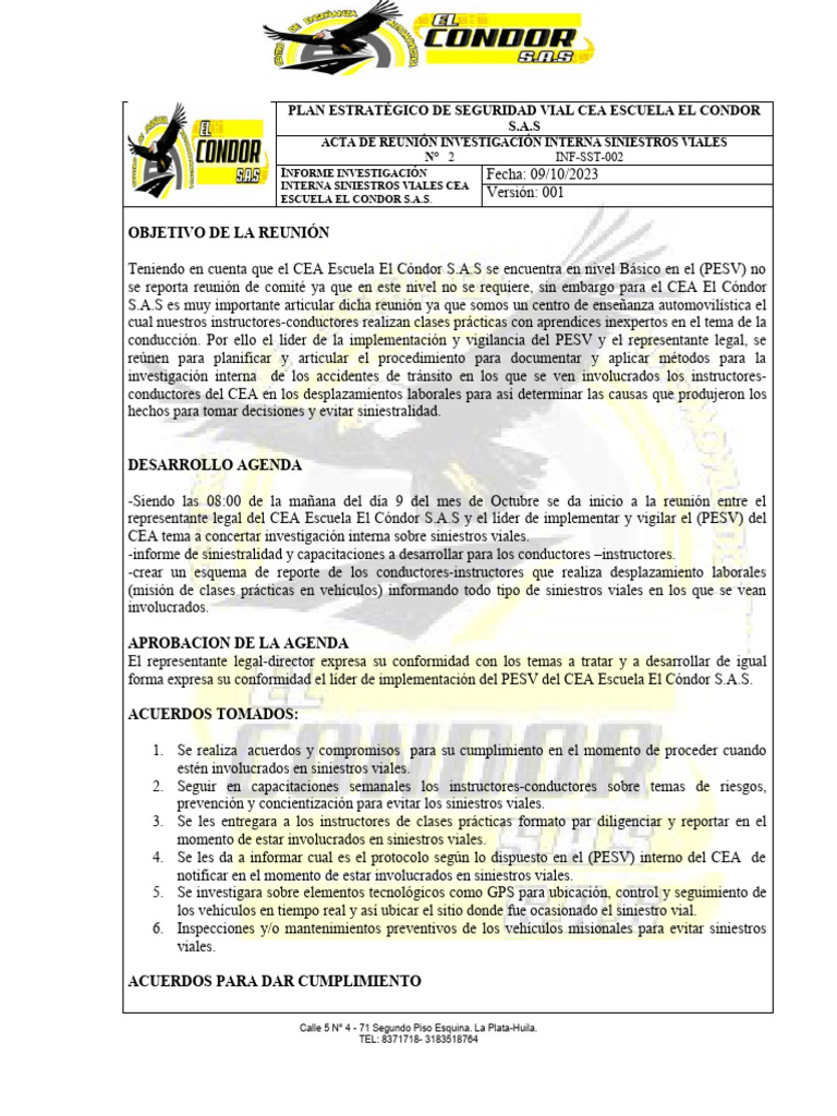 Formulario A-2 ACTA DE REUNION SINIESTROS CONDOR | PDF