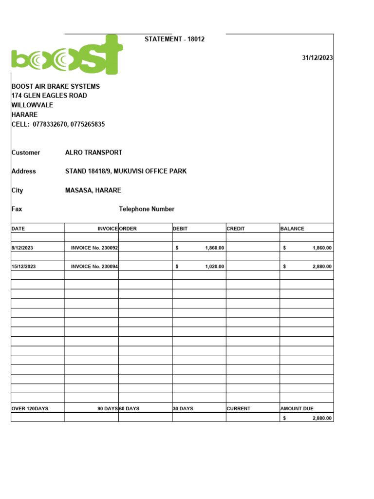 Statement 18012 - ALRO TRANSPORT | PDF