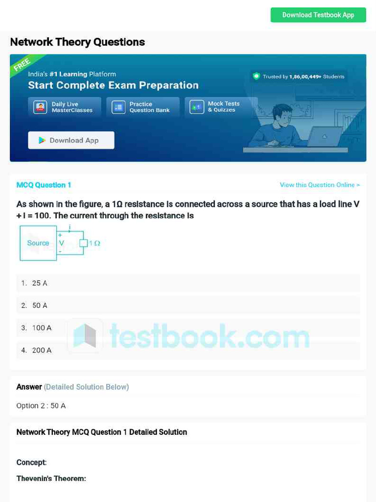 MCQ On Network Theory 5eea6a0e39140f30f369e527 | PDF
