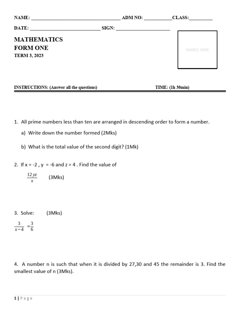 Mathematics F1 QNS | PDF