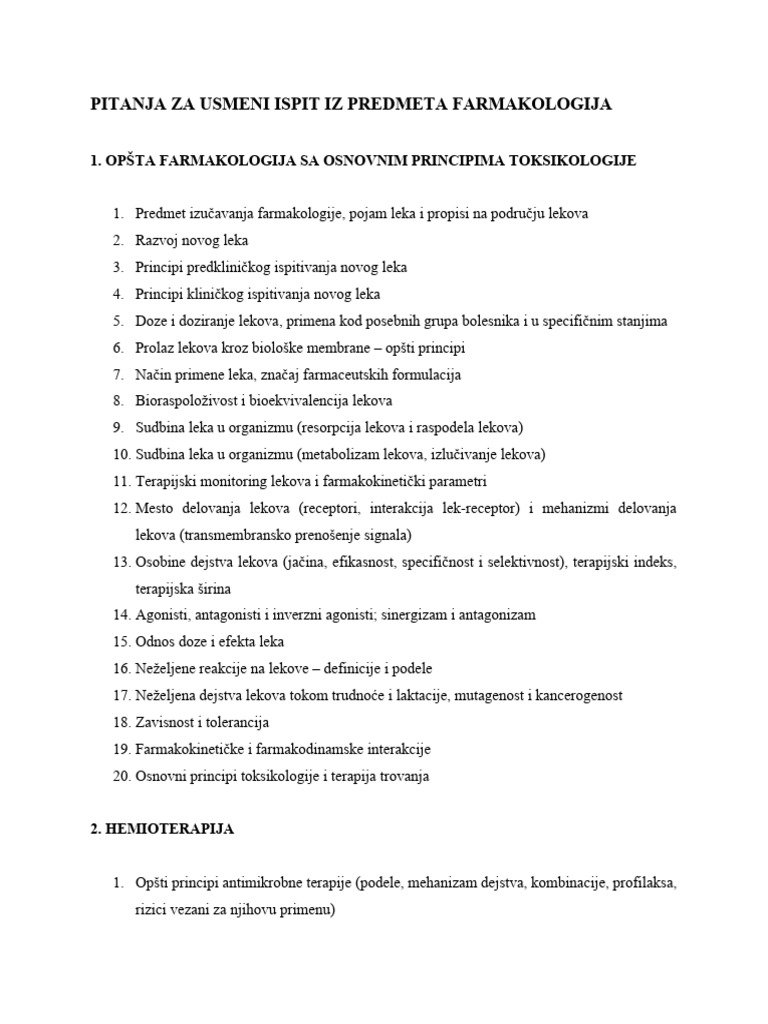 Ispitna Pitanja Za Usmeni Ispit 2021 22 | PDF