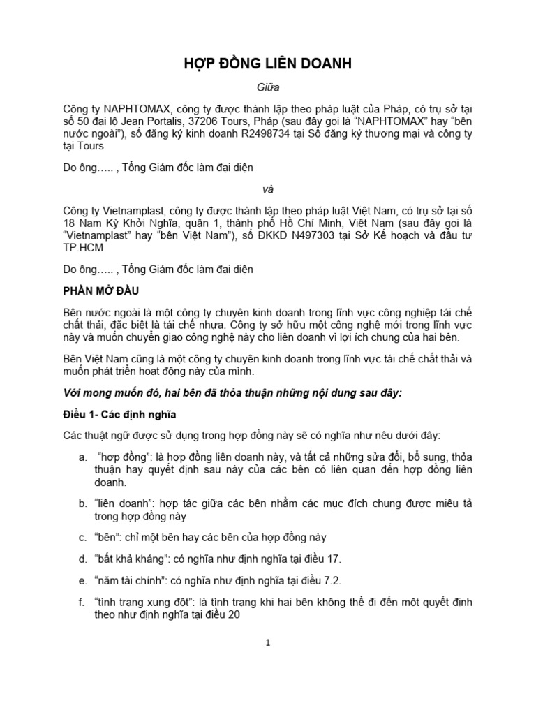 Hop Dong Lien Doanh | PDF