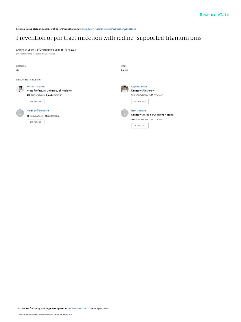 Prevention of Pin Tract Infection With Iodine-Supported Titanium Pins | PDF