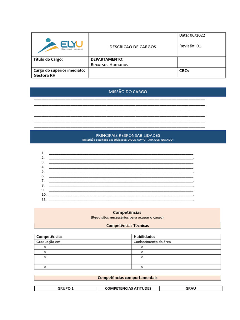 Descricao de Cargos Modelo | PDF
