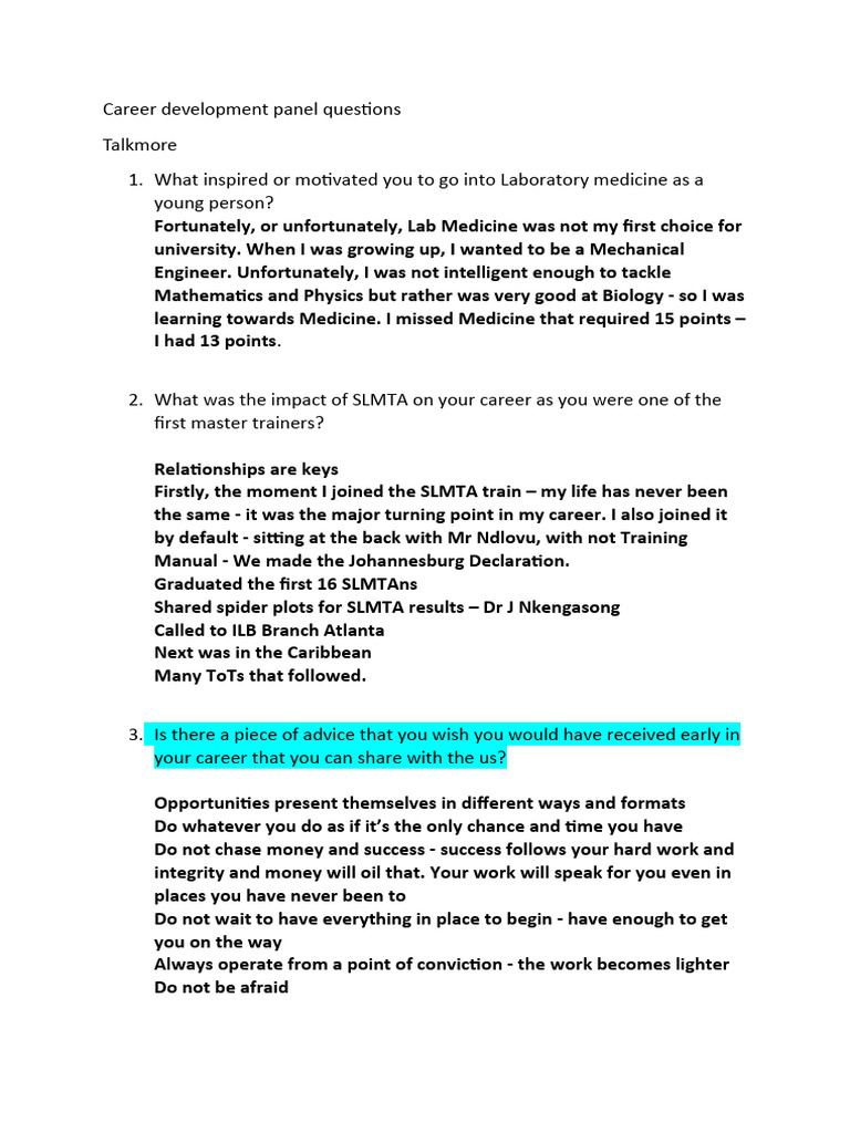 Career Development Panel Questions JS Dec 2023 | PDF | Career & Growth