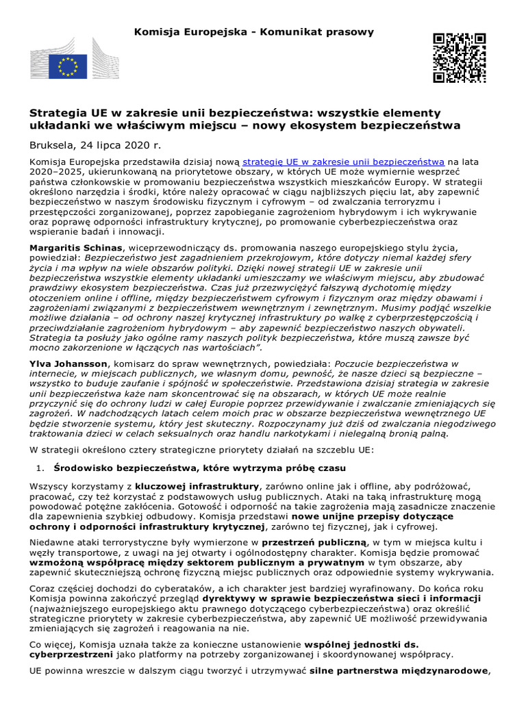 Strategia UE W Zakresie Unii Bezpiecze Stwa Wszystkie Elementy Uk Adanki We W A Ciwym Miejscu ...