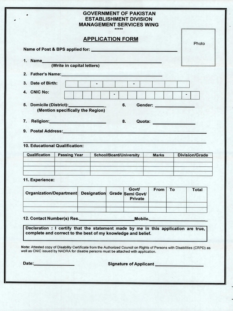 Application Form for Disabled Persons | PDF