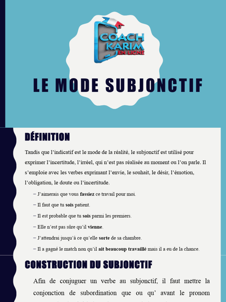 Le Mode Subjonctif-1 | PDF | Arts du langage et discipline | Bien-être