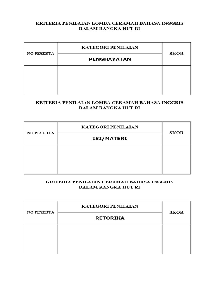 421142013 Kriteria Penilaian Lomba Pidato | PDF 421142013 Kriteria Penilaian Lomba Pidato | PDF