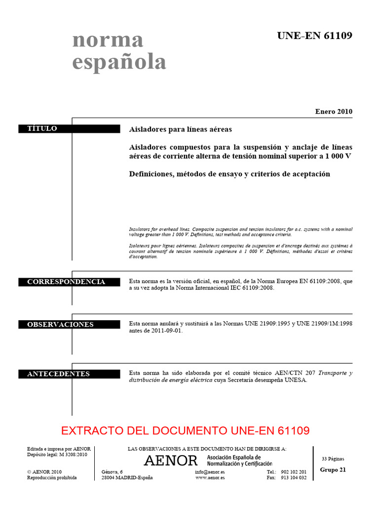 Aisladores para acometida IEC 61109 | PDF