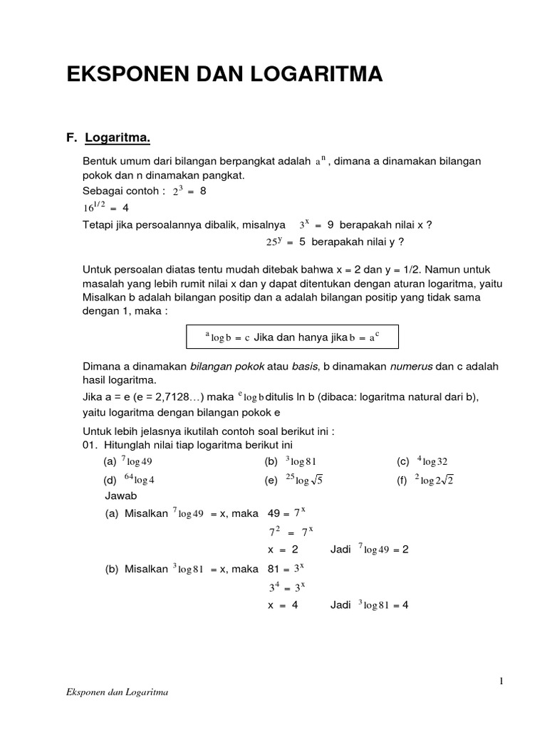 Eksponen, Logaritma, Persamaan & Pertidaksamaan Log | PDF