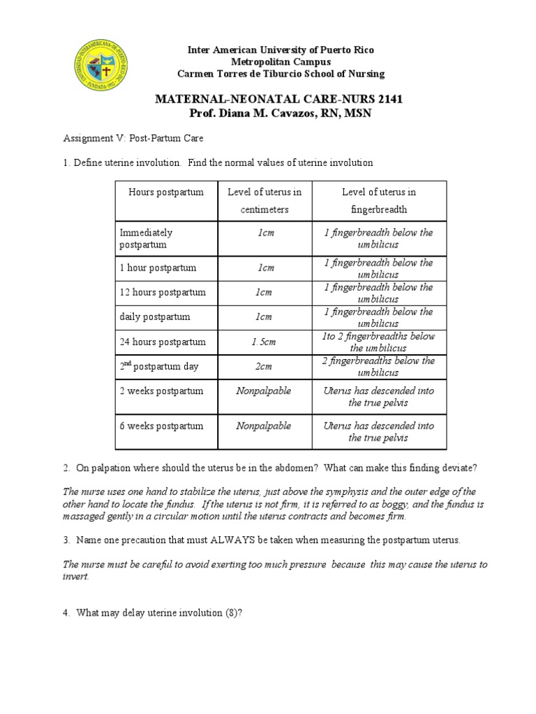 Post-Partum Care and Uterine Involution Guide | PDF | Uterus ...