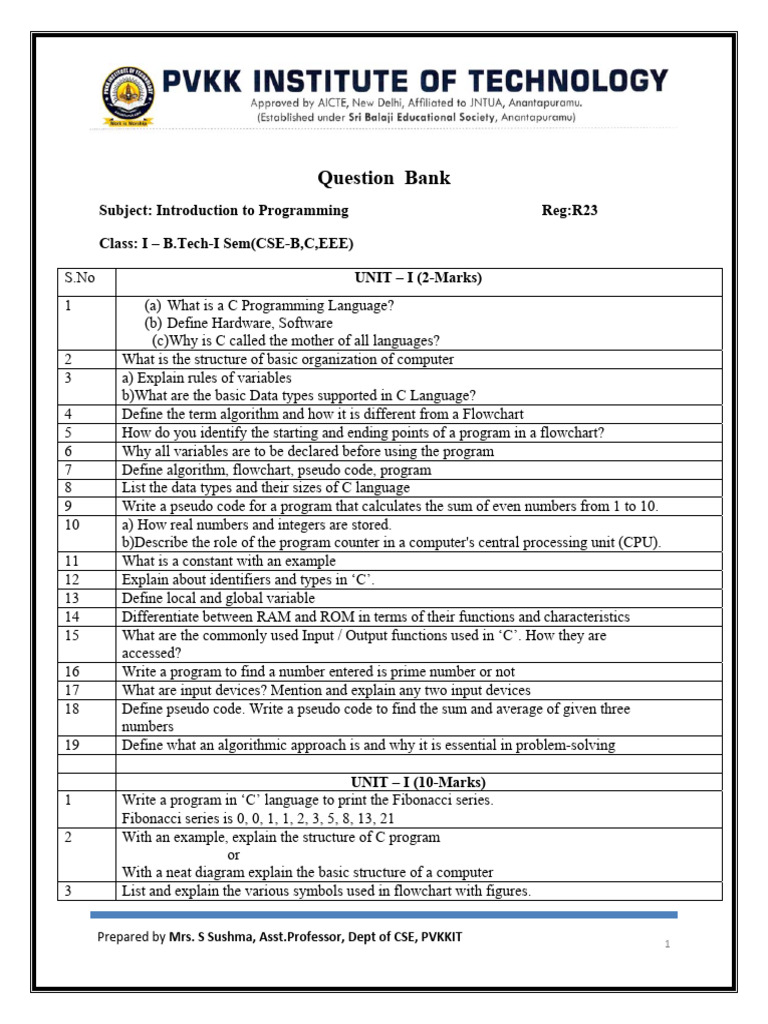 Ip-R-23 Question Bank (2023-24) | PDF | Teaching Methods & Materials | Technology & Engineering