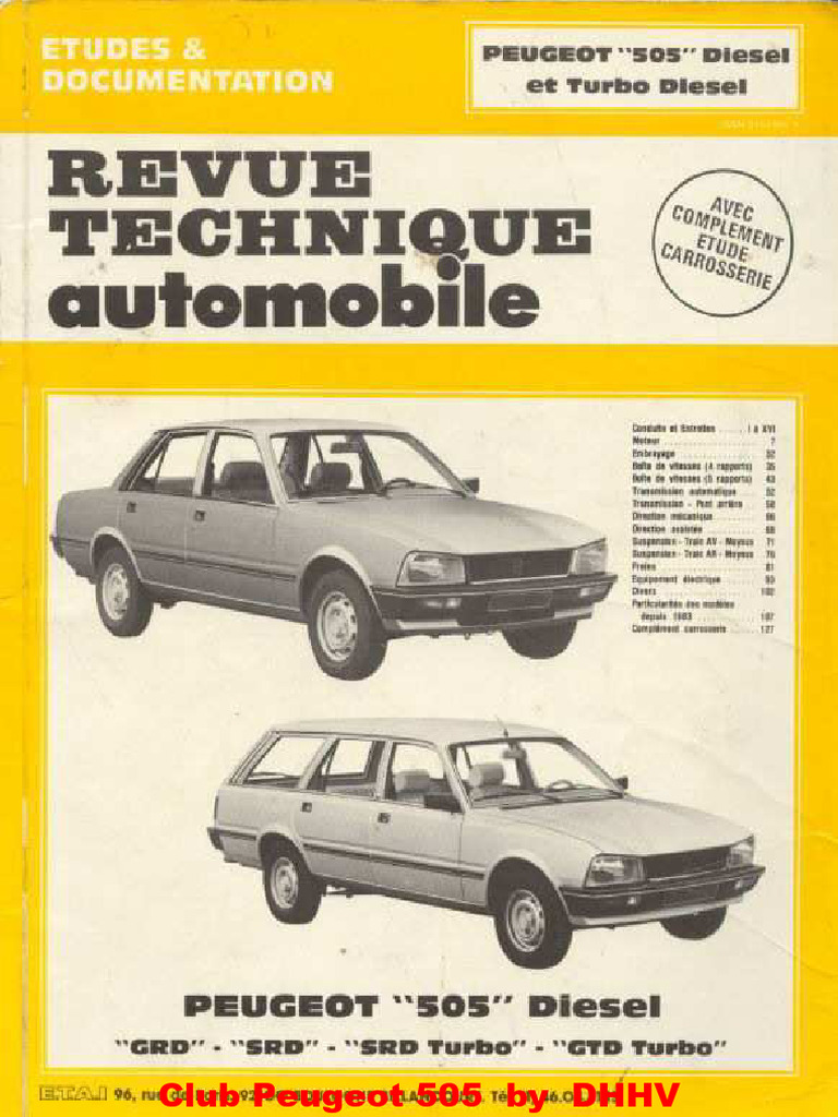 Revue Technique Peugeot 505 Diesel GRD, SRD, SRD Turbo y GTD Turbo | PDF