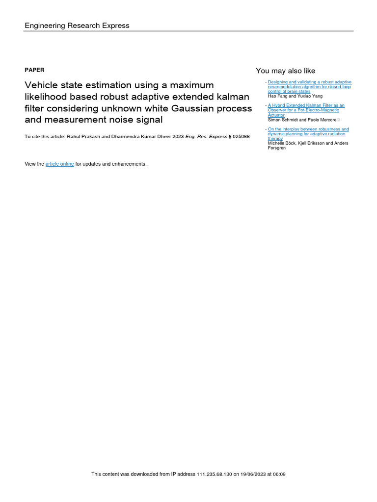 Robust Adaptive EKF for Vehicle Estimation | PDF | Kalman Filter ...