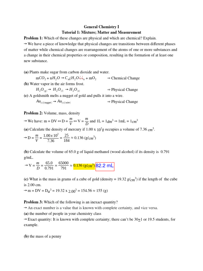GENCHEM - Tutorial 1 - Answer | PDF