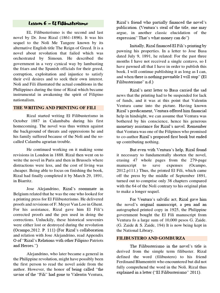 Midterms Lesson 6 EL FILIBUSTERISMO | PDF