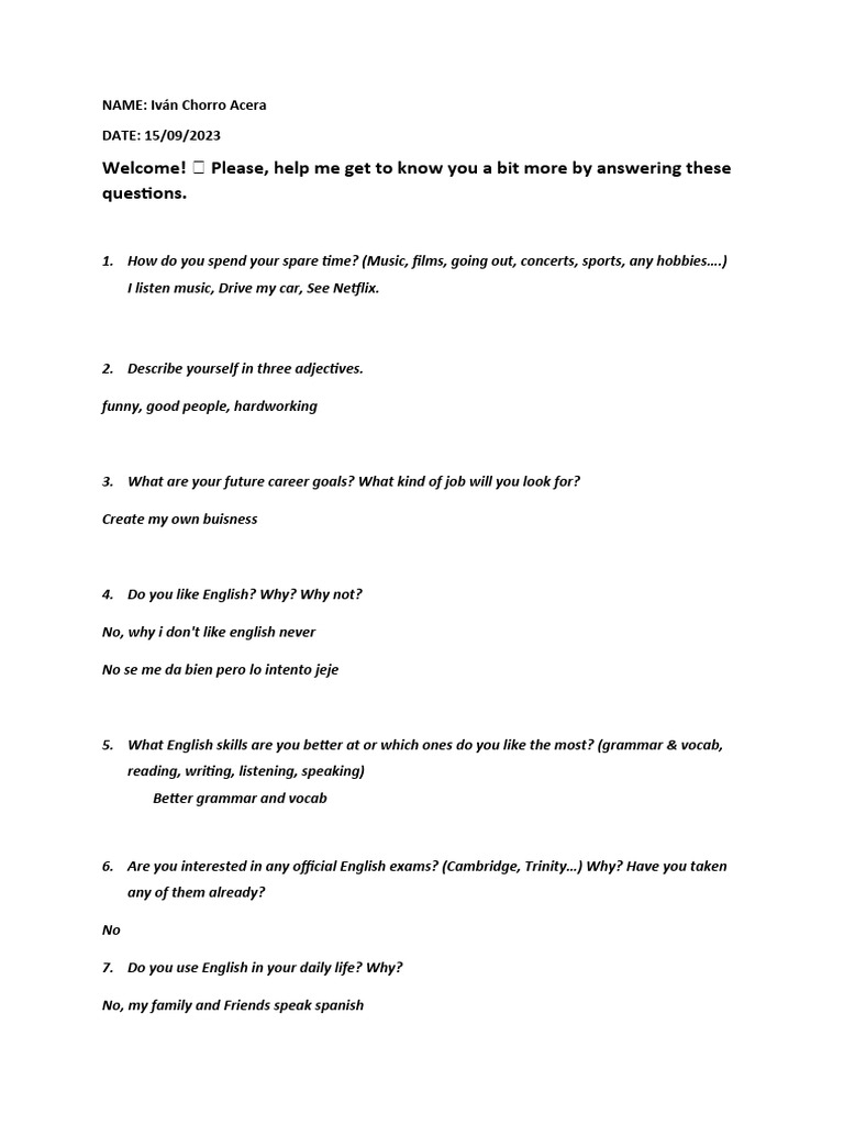Questionnaire For Students | PDF | Language Arts & Discipline | Self ...