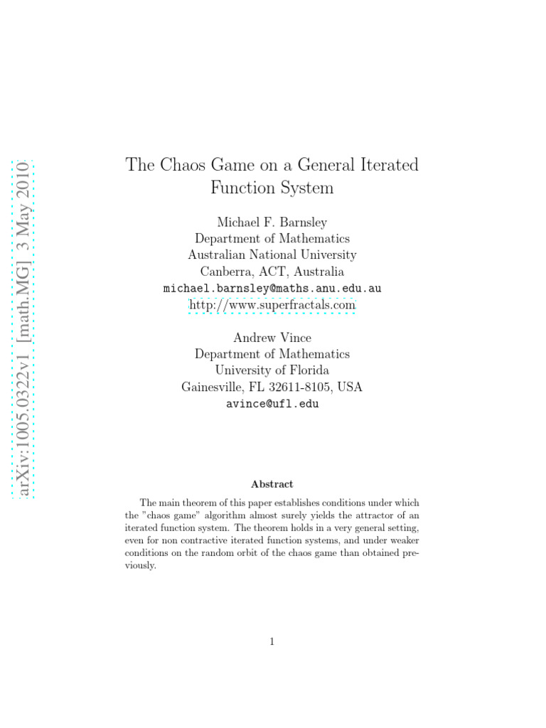 The Chaos Game | PDF | Chaos Theory | Compact Space
