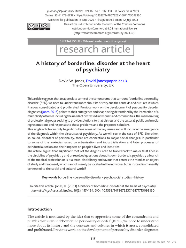A History of Borderline | PDF