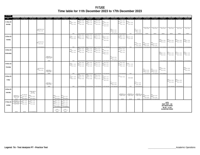 FIITJEE Weekly Timetable: Dec 11-17, 2023 | PDF