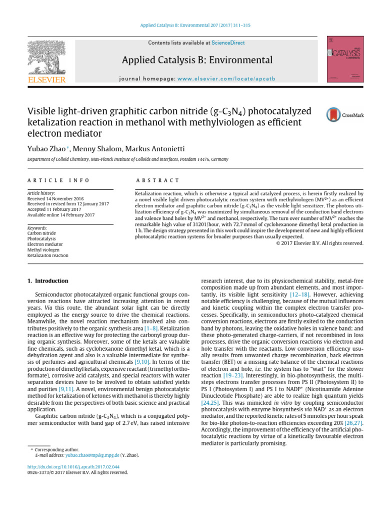 Applied Catalysis B: Environmental: Yubao Zhao, Menny Shalom, Markus ...