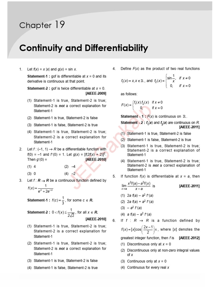 19.continuity and Differentiability - Watermark | PDF | Function ...
