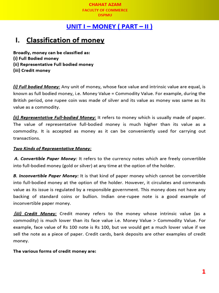 Classification of Money Types | PDF | Money | Fiat Money