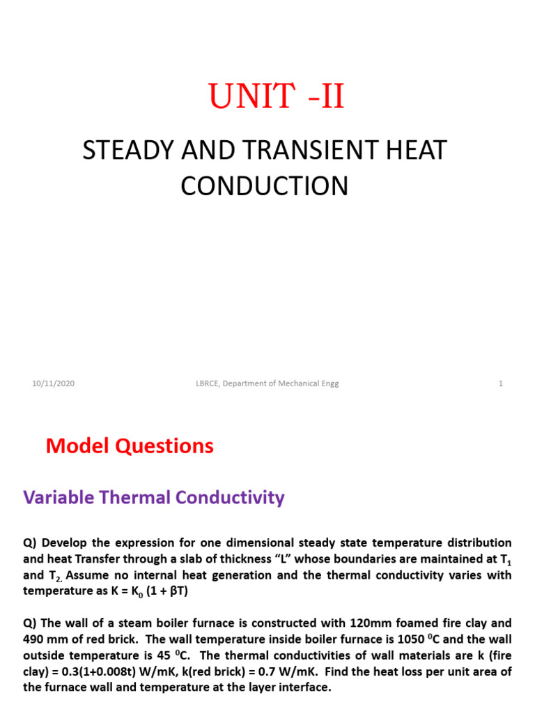 Unit - Ii: Steady and Transient Heat Conduction | PDF