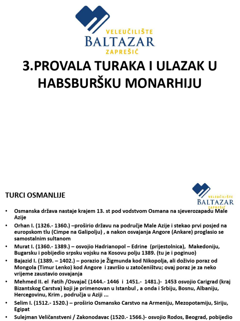 3.provala Turaka I Ulazak U Habsburšku Monarhiju | PDF
