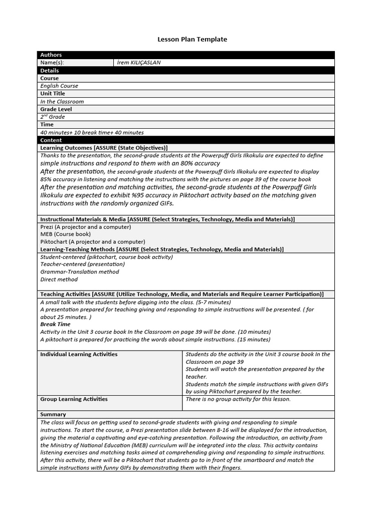 Lesson Plan Ikceit | PDF | Lesson Plan | Cognitive Science