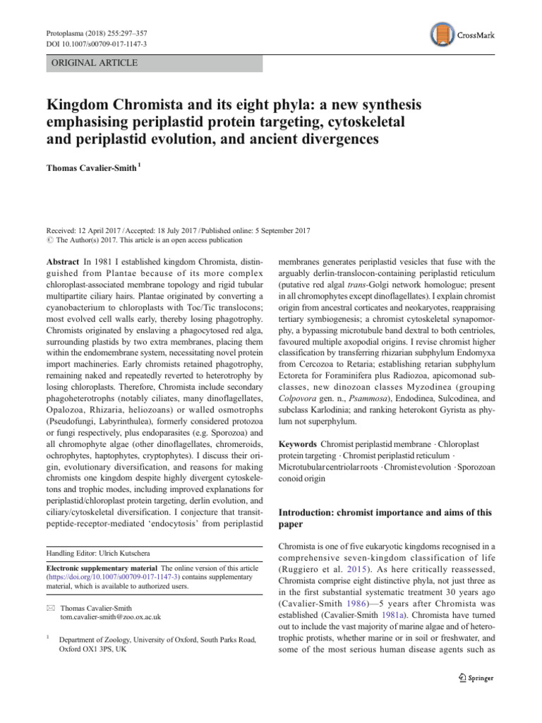 Kingdom Chromista and its eight phyla - Cavalier-Smith 2017 | PDF