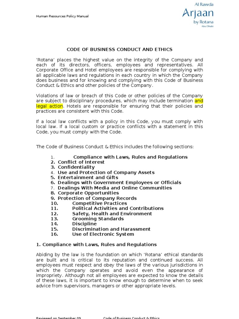 Code of Business Conduct and Ethics - Acknowledgement | PDF | Conflict ...