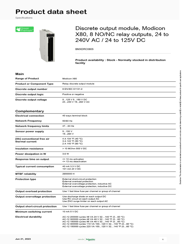 Modicon X80 Modules - BMXDRC0805 | PDF | Programmable Logic Controller | Alternating Current