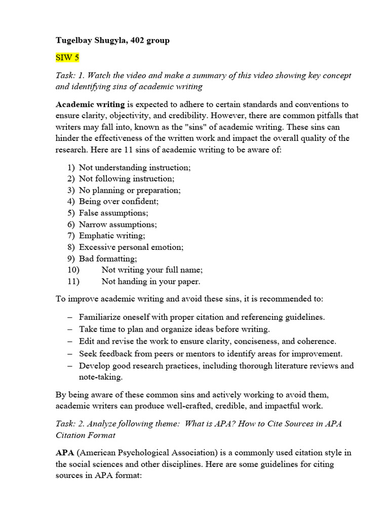 Avoiding Academic Writing Sins in APA | PDF | Citation | Apa Style