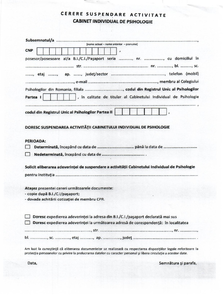 Cerere Suspendare Activitate Cip | PDF