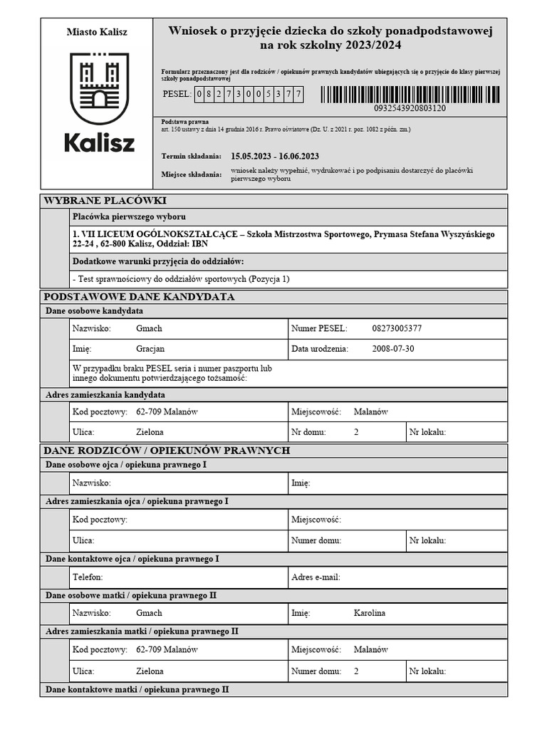 Wniosek o Przyjecie Dziecka | PDF Wniosek o Przyjecie Dziecka | PDF