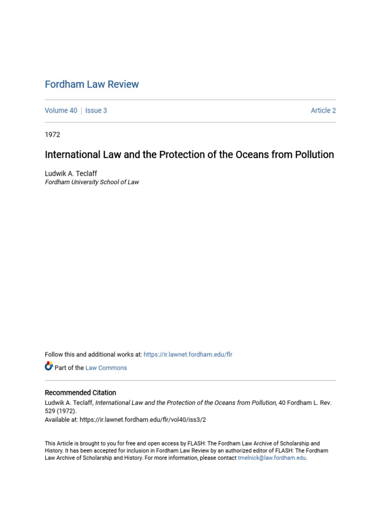 International Law and The Protection of The Oceans From Pollution | PDF