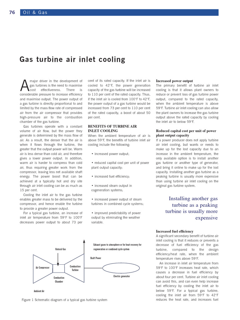 Gas Turbine Air Inlet Cooling | PDF