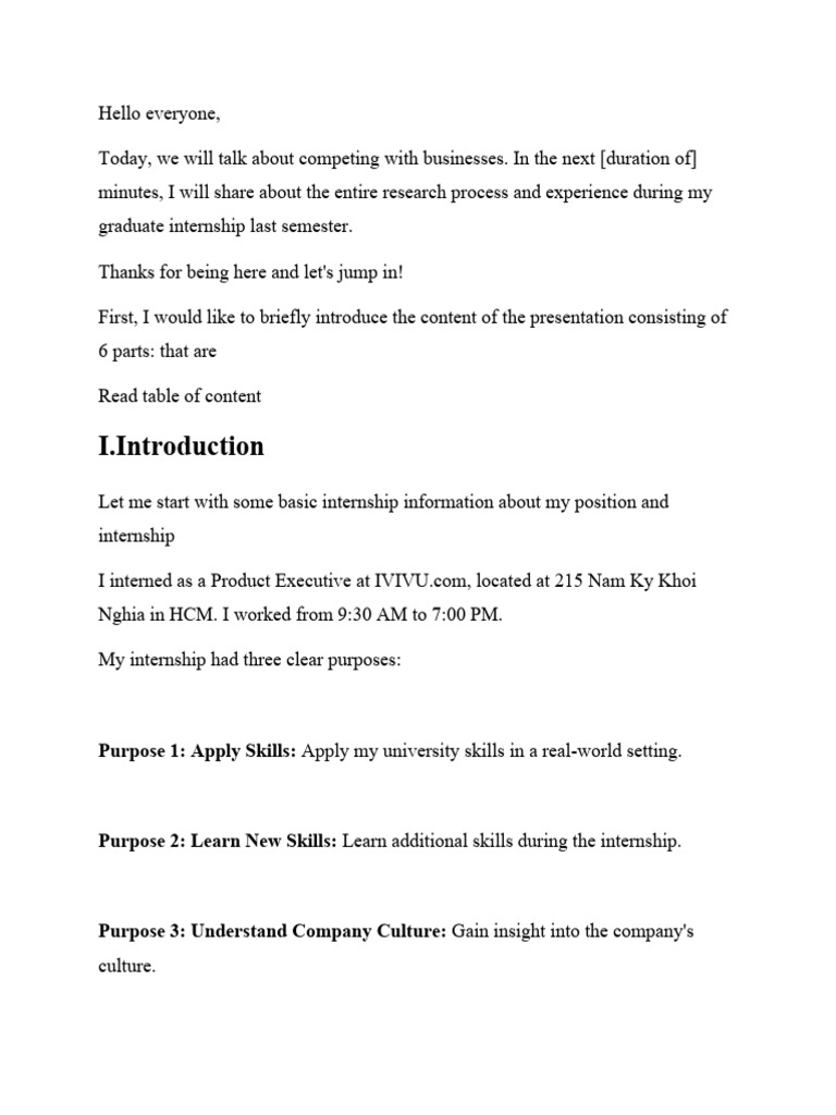 Uyển My Internship Presentation Script | PDF | Communication | Tourism