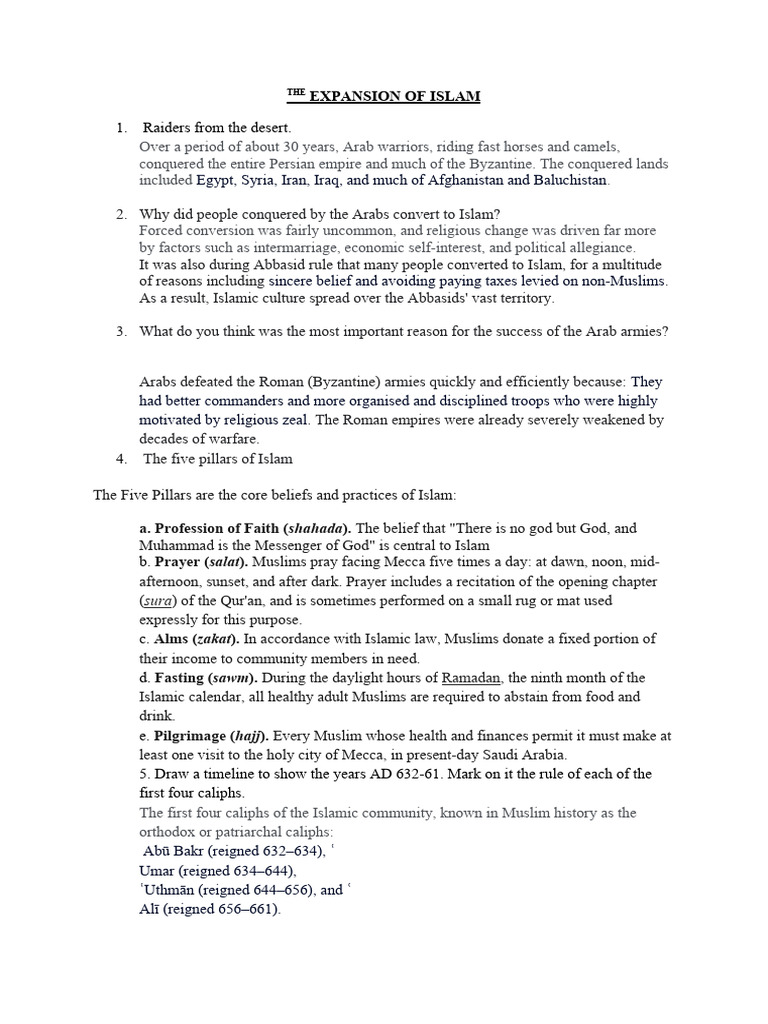 The Expansion of Islam-Notes | Download Free PDF | Caliphate | Al Andalus